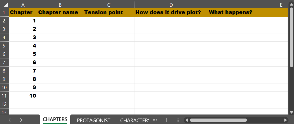 How to plan a novel in Microsoft Excel – Caroline Hardaker Author